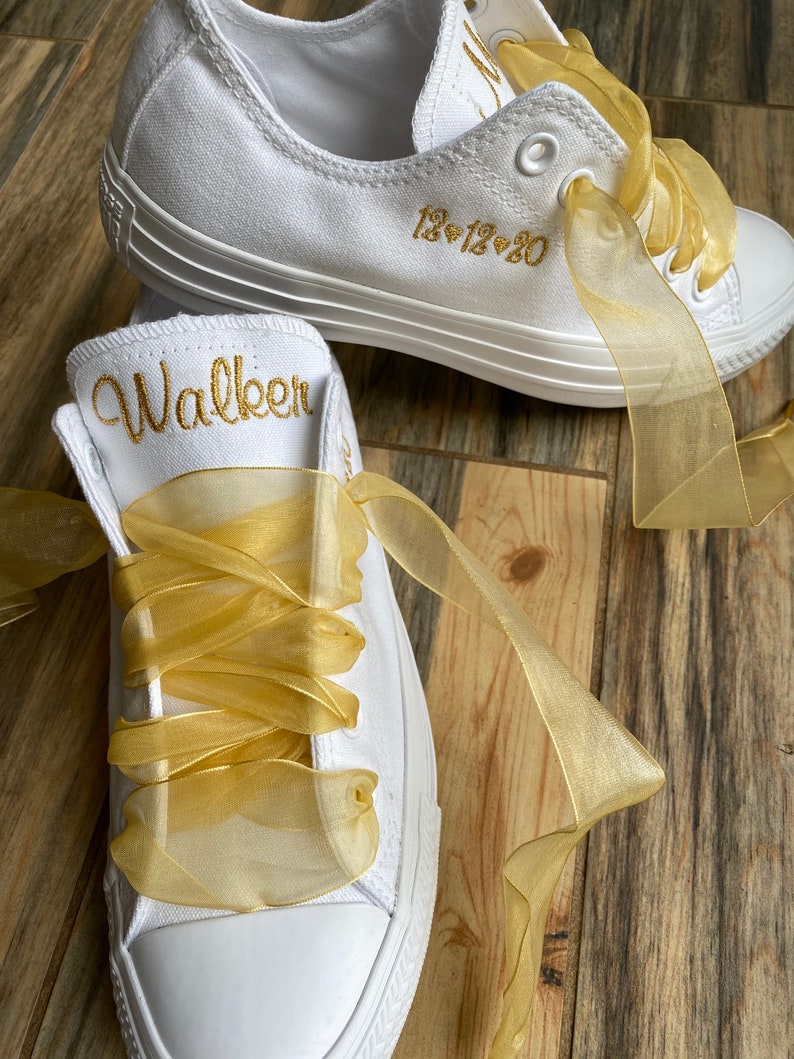Bride Shoes Ribbon Laces Embroidered Sneakers. Groom - Etsy