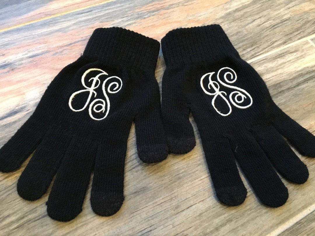 Embroidered Monogram Winter Gloves: Personalized Knit Stretch Gloves - Etsy