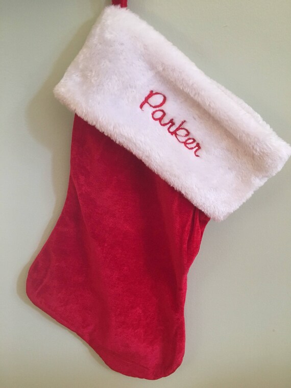 Embroidered Red Velvet Christmas Stocking - Etsy