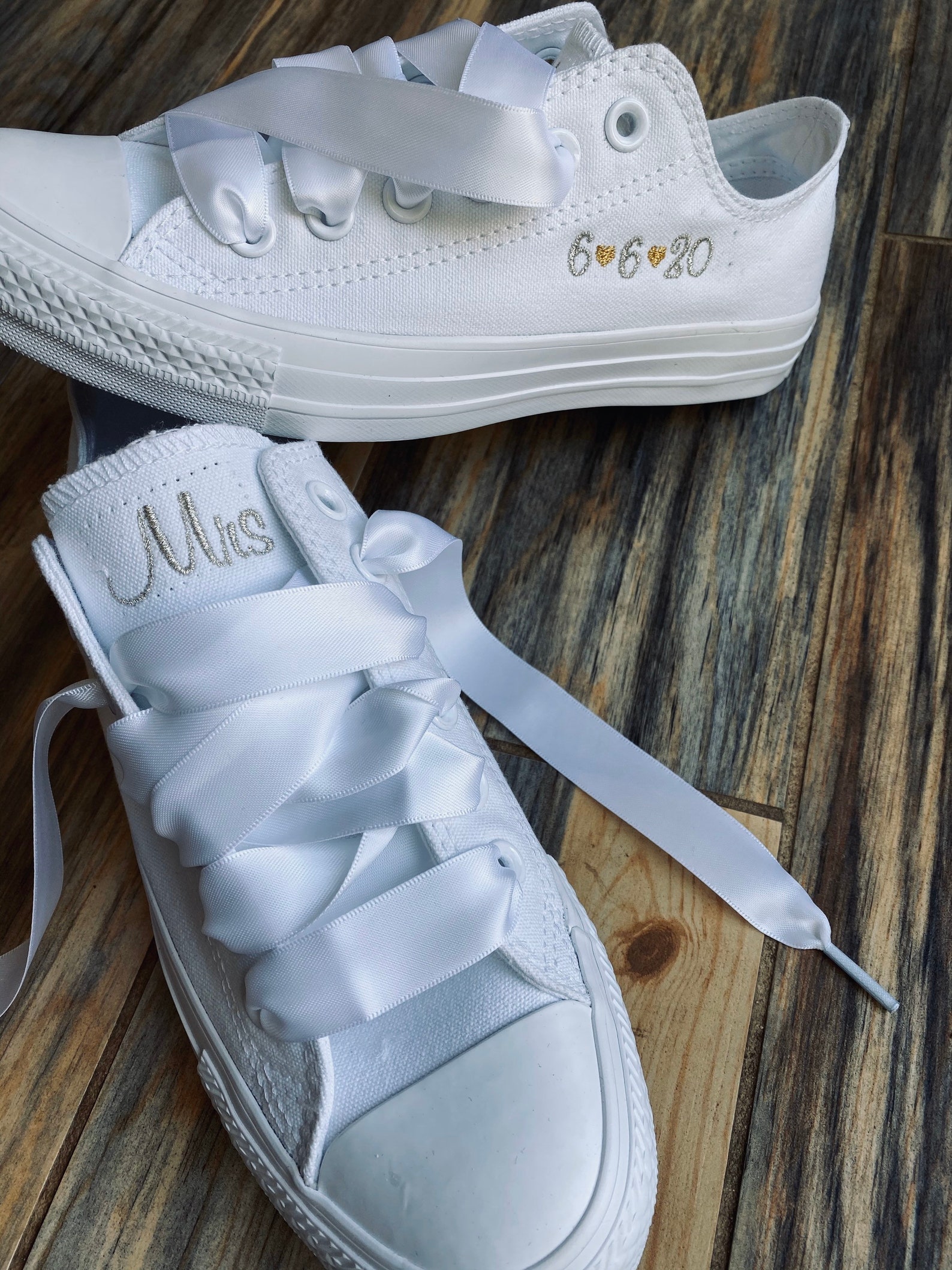 Bride Shoes Ribbon Laces Embroidered Sneakers. Groom - Etsy