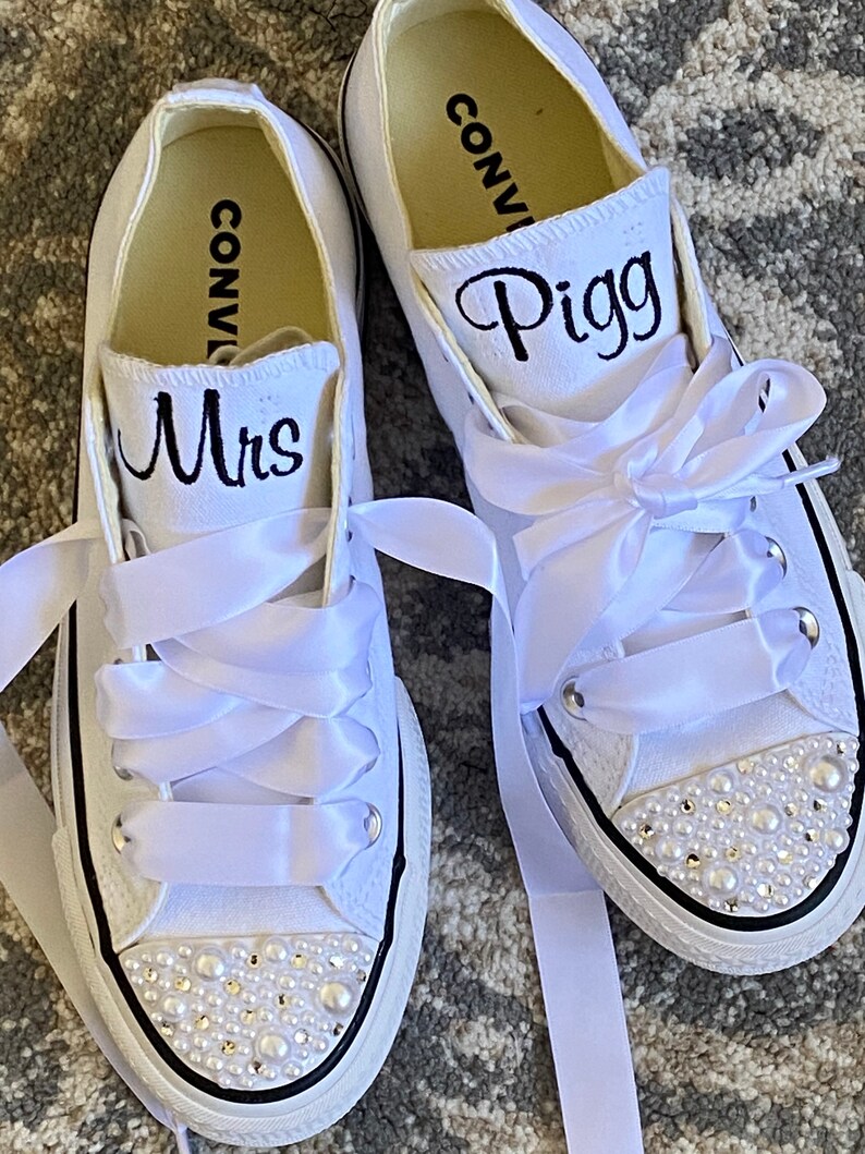 Embroidered Platform Converse: Pearl & Bling Wedding Sneakers - Etsy