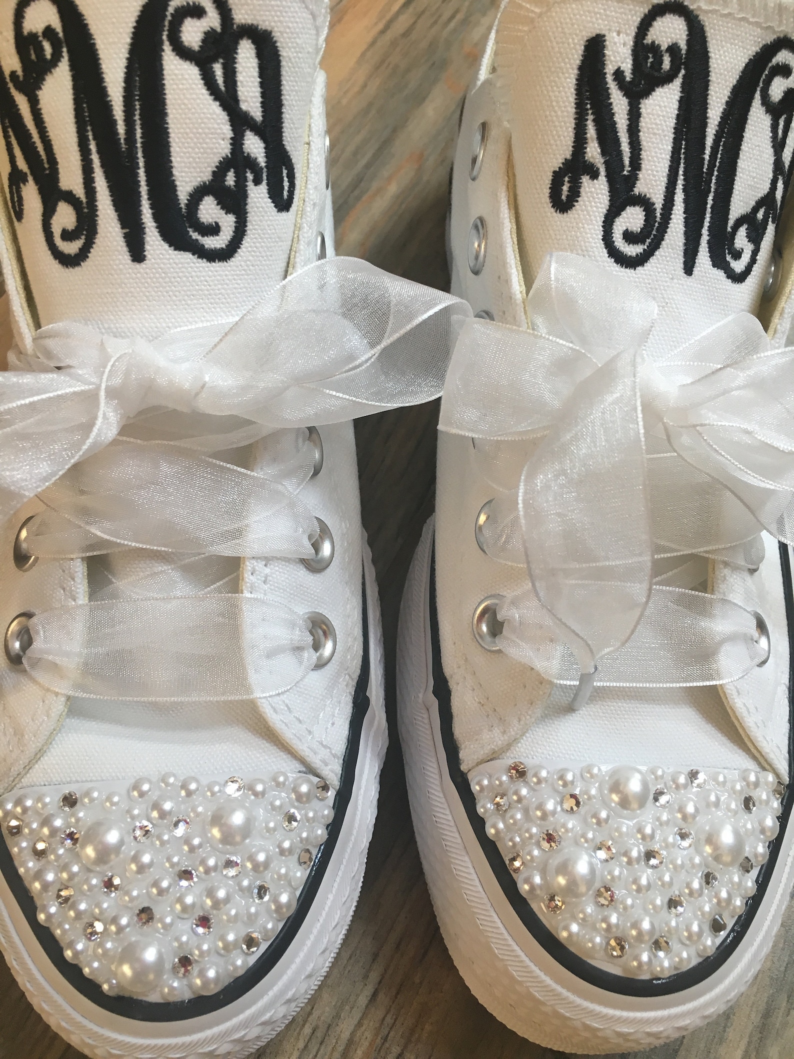 Platform Pearl and Bling Sneaker Ribbon Laces Pearls Shoes - Etsy
