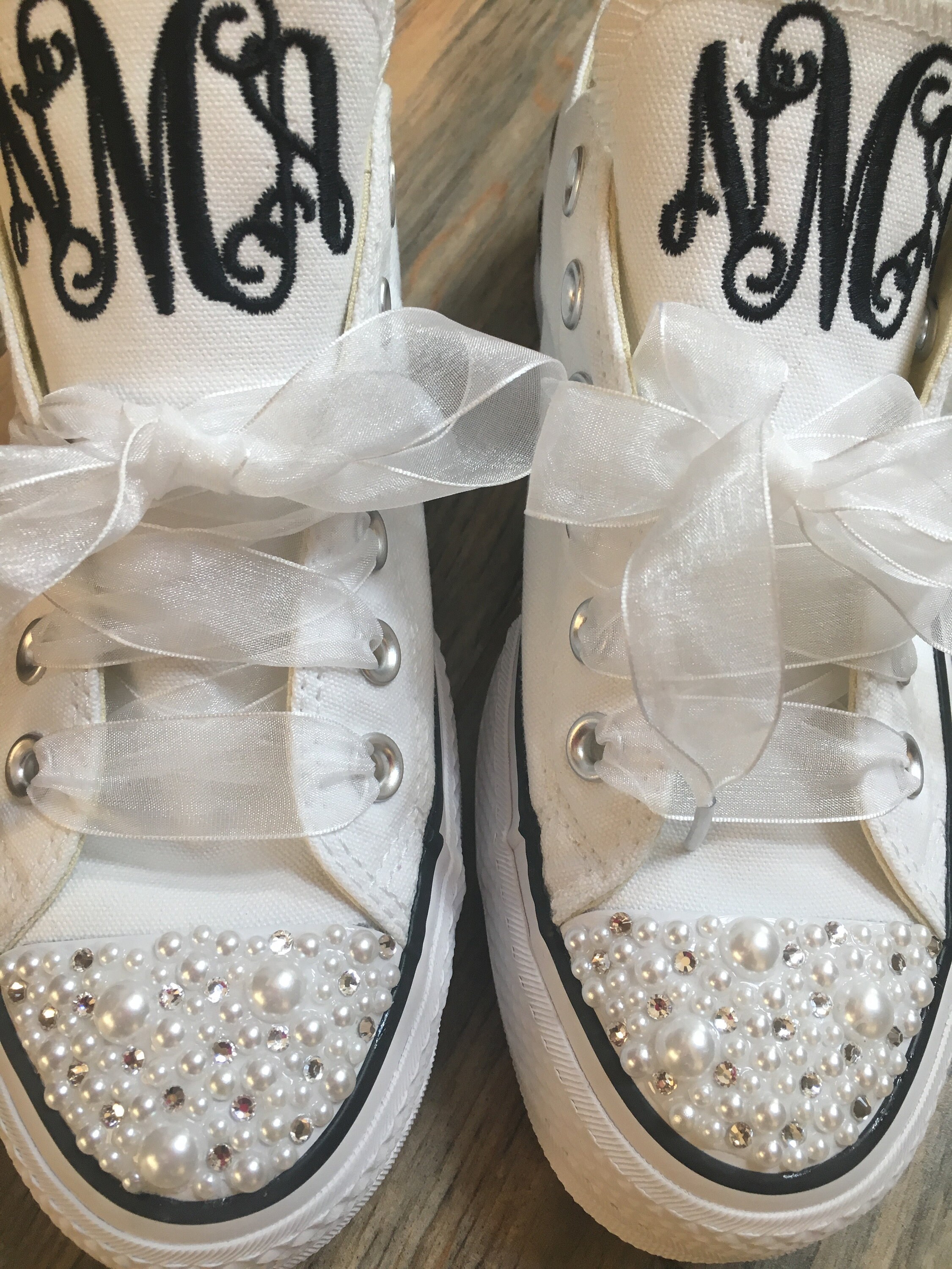 Platform Pearl and Bling Sneaker Ribbon Laces Pearls Shoes - Etsy
