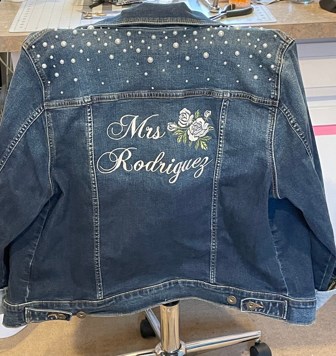 Embroidered Brides Jean Jacket, Pearled Jacket, Bride Denim Jacket, Mrs ...