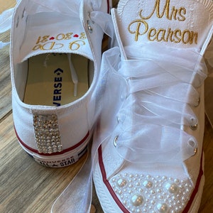 I DO Embroidered Bride Wedding Shoes,pearls, Ribbon Laces, Bling ...