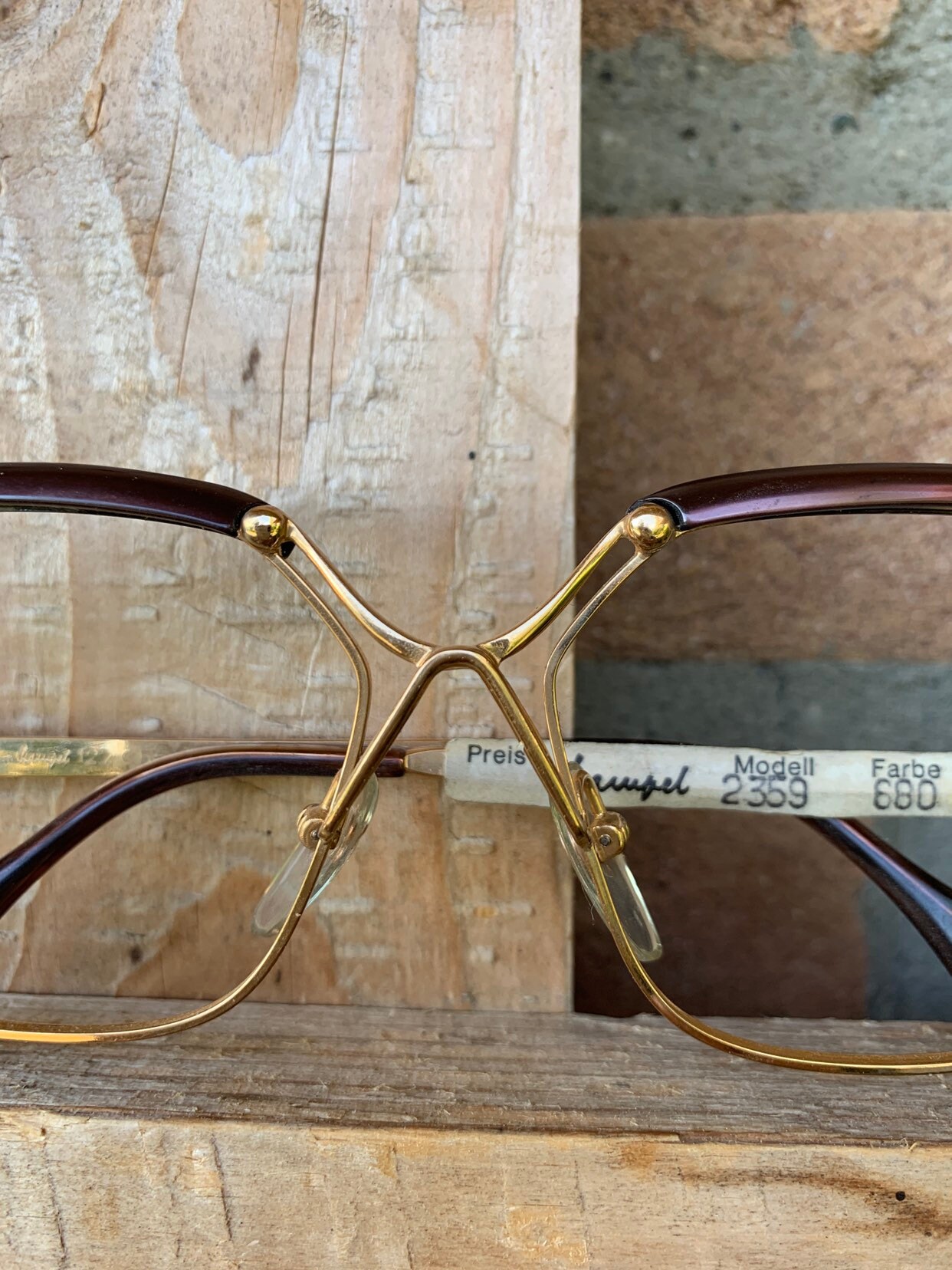 German Vintage Eyeglasses, Gold Metal Lightweight Frame, 80s Optical ...