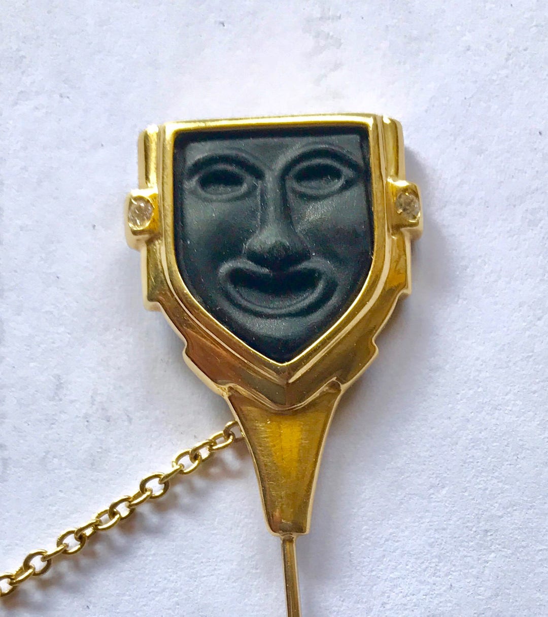 Vintage 24K Yellow Solid Gold Stick Pin With Carved Face and 2 Real ...