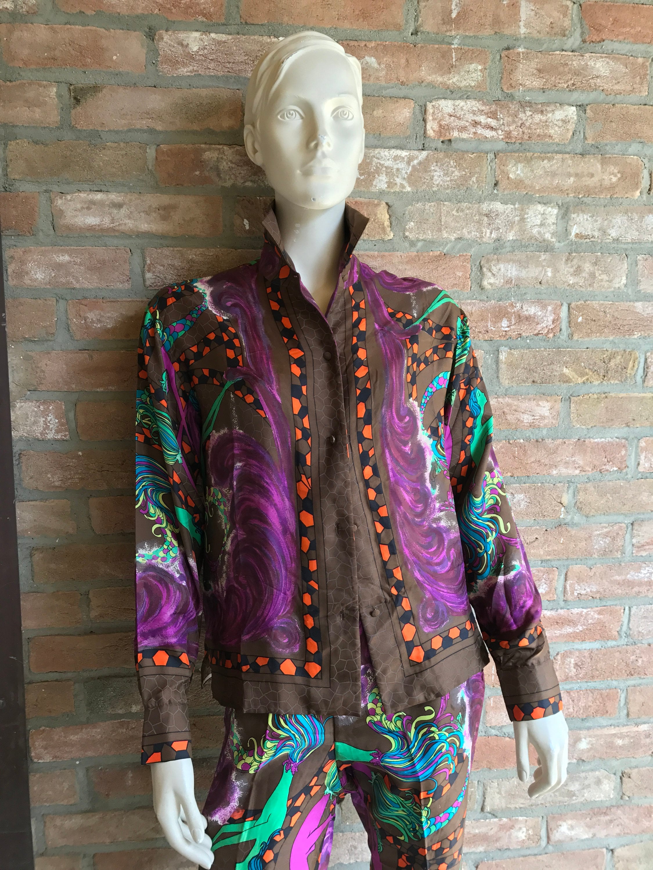 Vintage Capri Pants and Jacket Pure Silk Fantasy Print - Etsy