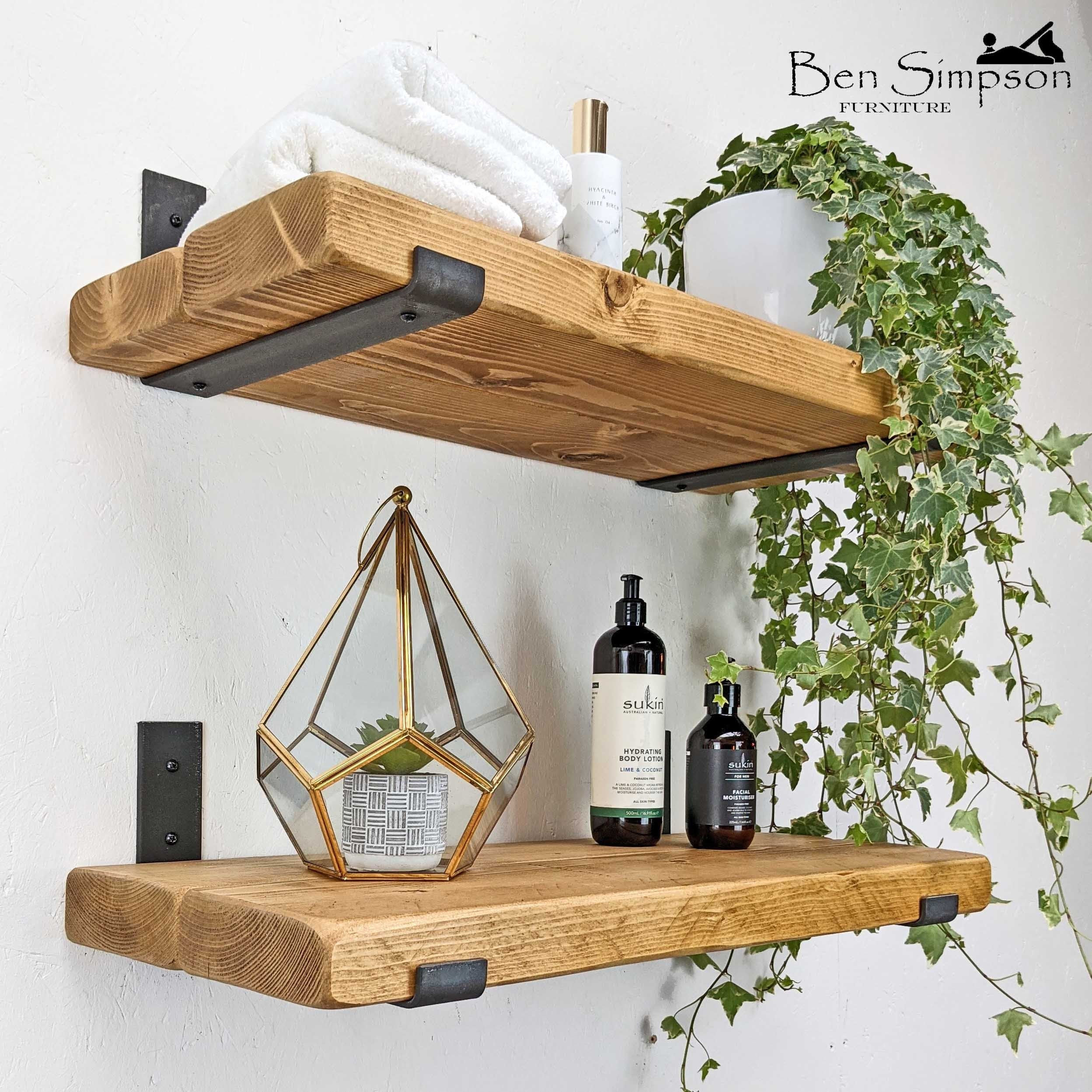 Rustic Shelves Handcrafted Solid Wood & Inverted Metal Shelf | Etsy