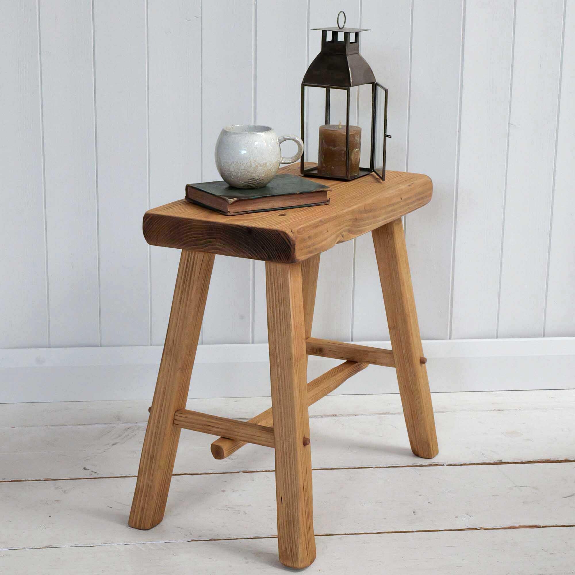 Reclaimed Wooden Stool - Rustic Driftwood Timber | Rustic Pine - Ben ...