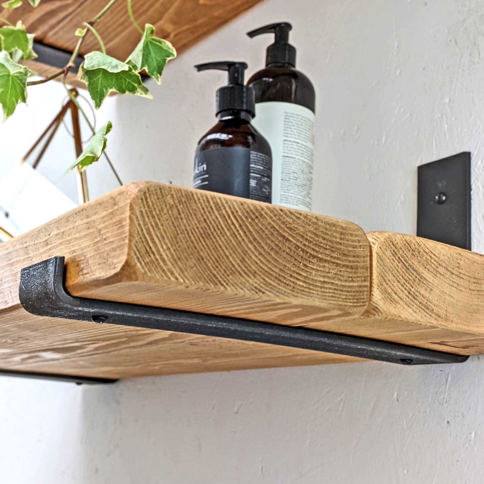 Rustic Shelves Handcrafted Solid Wood & Inverted Metal Shelf | Etsy