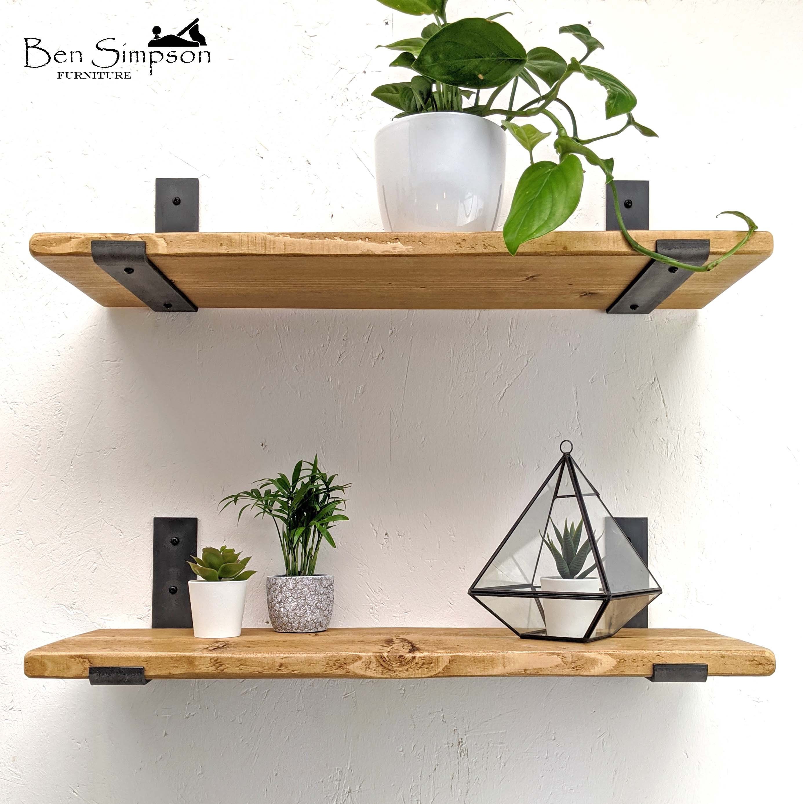 Rustic Shelves Handcrafted Solid Wood & Inverted Metal Shelf | Etsy