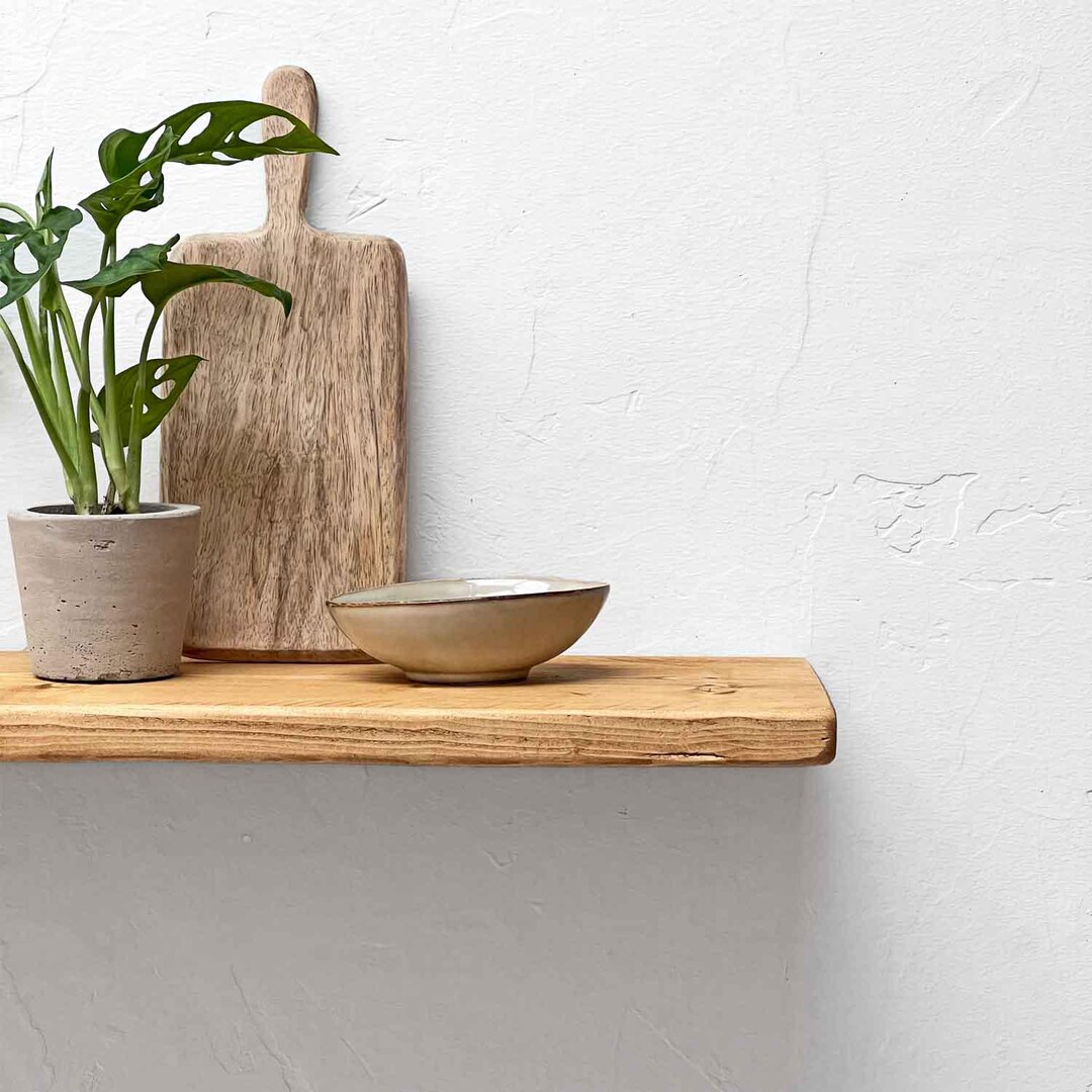 Rustic Wooden Floating Shelf: Sustainable Solid Wood, 22cm Depth - Etsy UK