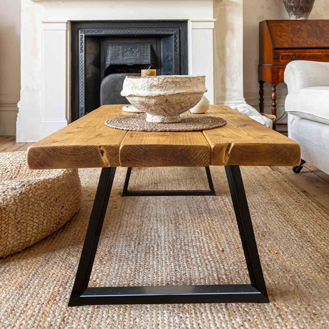 Rustic Coffee Table With Trapeze Legs Handcrafted Using Sustainable ...