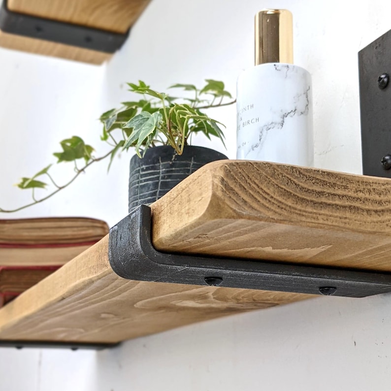 Rustic Shelves Handcrafted Solid Wood & Inverted Metal Shelf - Etsy UK