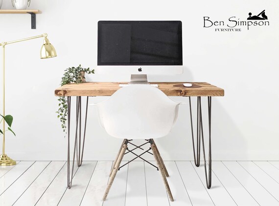 Office Desk Handcrafted Using Rustic Solid Wood Hairpin Leg - Etsy