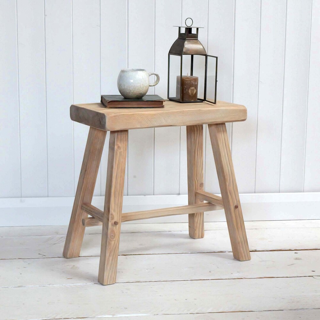 Reclaimed Wooden Stool - Rustic Driftwood Timber | Shabby Chic - Ben ...