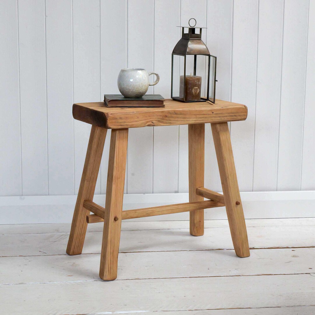 Reclaimed Wooden Stool - Rustic Driftwood Timber | Rustic Pine - Ben ...