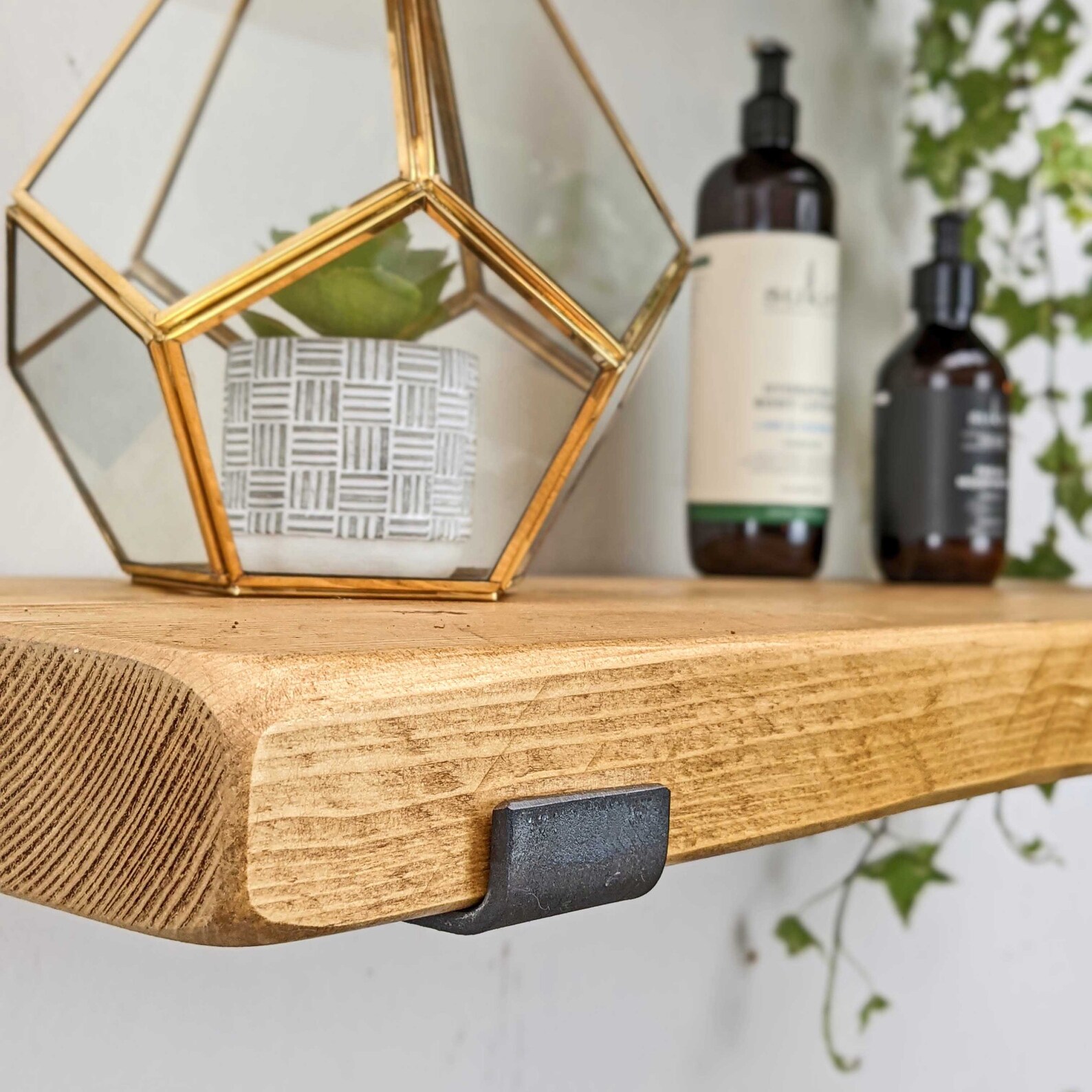 Rustic Shelves Handcrafted Solid Wood & Inverted Metal Shelf | Etsy UK