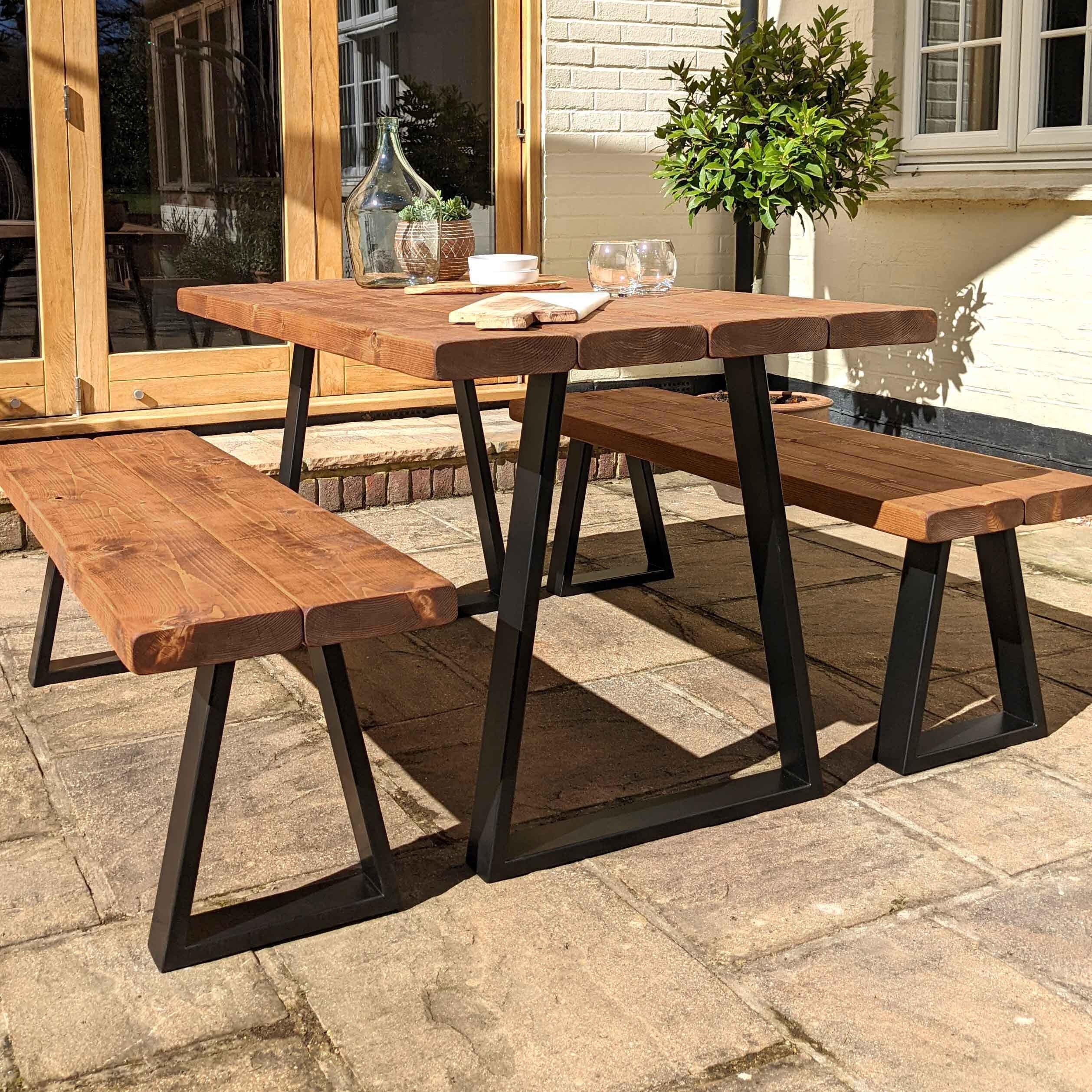 Garden Table Handcrafted Using Rustic Solid Wood Trapezium - Etsy UK