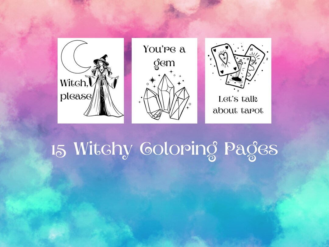 15 Witchy Coloring Pages - Etsy