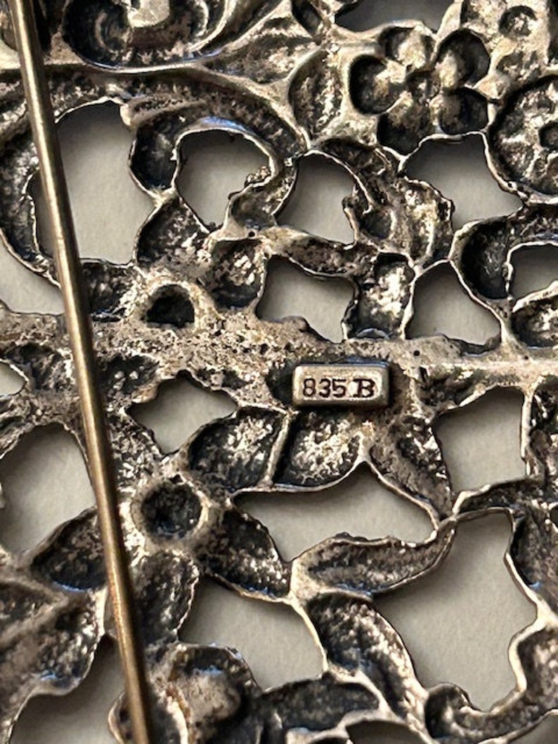Vintage German Silver Floral Brooch - Etsy