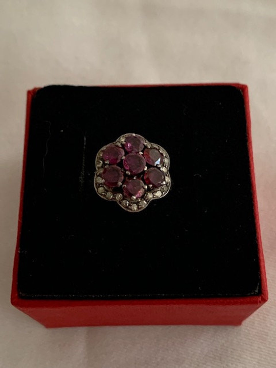 Sterling Silver Ruby and Diamonds Ring - Etsy UK