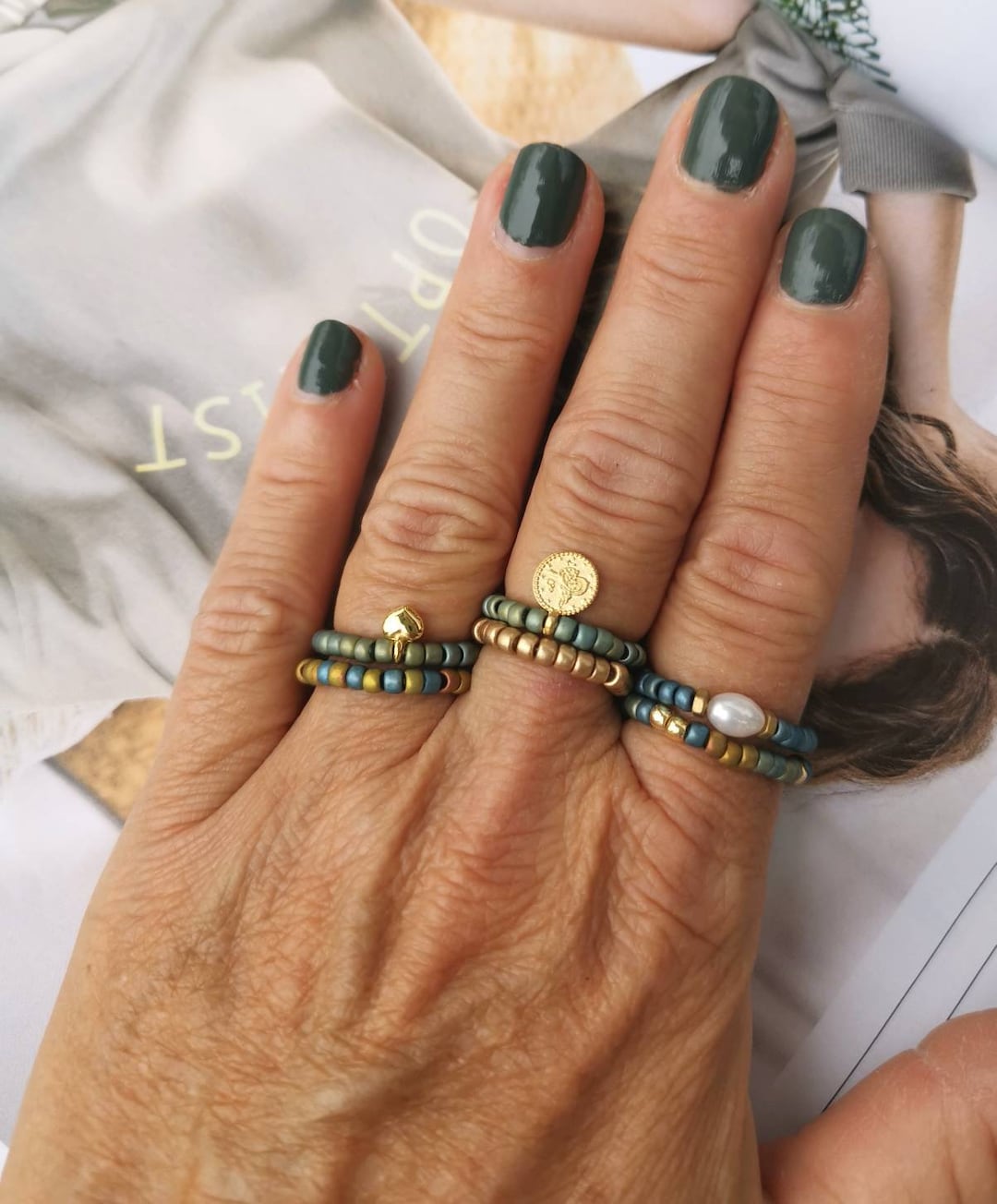 Ring Set 6 -teilig - Boho - elastisch - Toho Beads - higher metallic ...