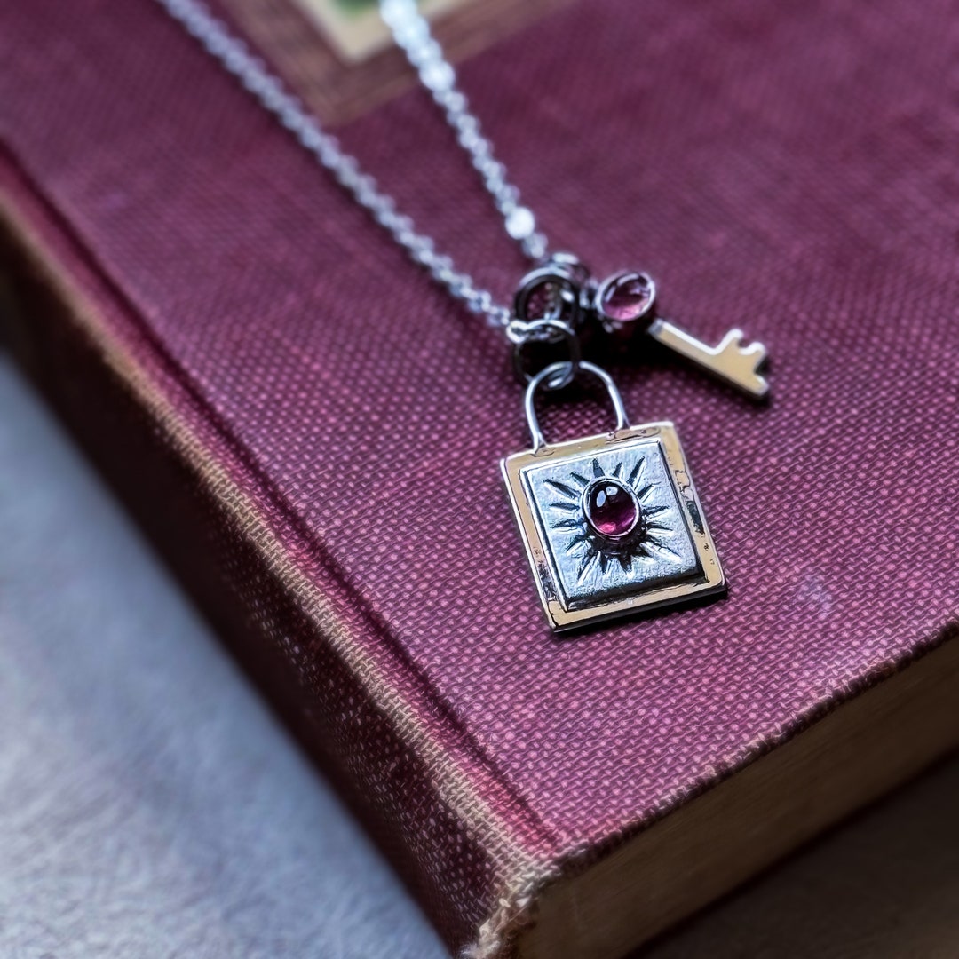 Padlock Necklace, Lock and Key Jewelry, Key Pendant, Tourmaline Neckace ...