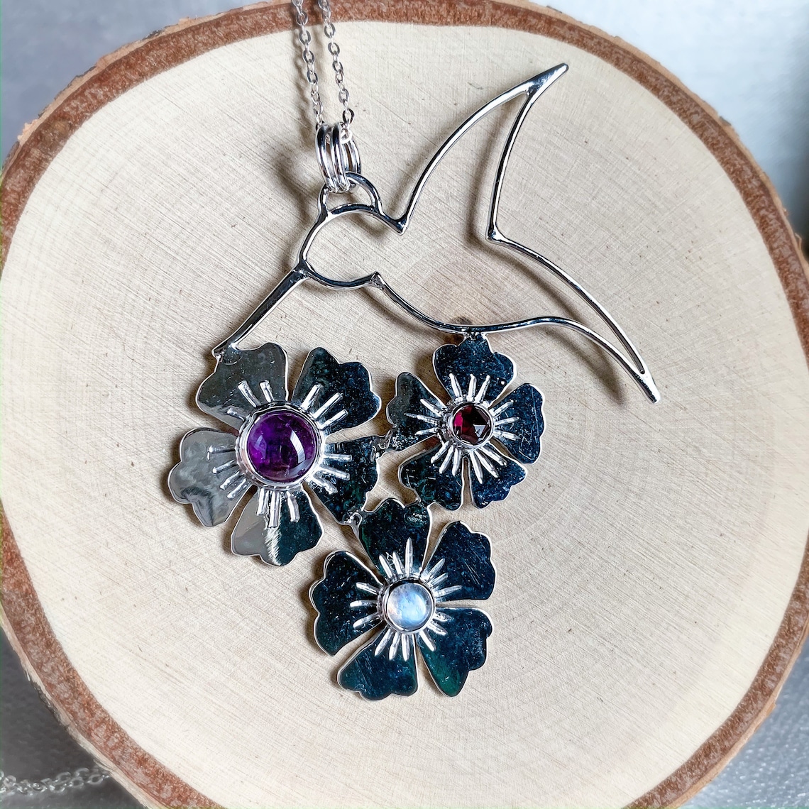 Hummingbird necklace hummingbird jewelry flower necklace | Etsy