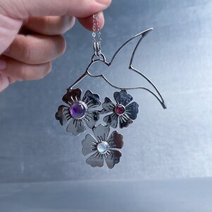 Hummingbird Necklace, Hummingbird Jewelry, Flower Necklace, Gemstone ...