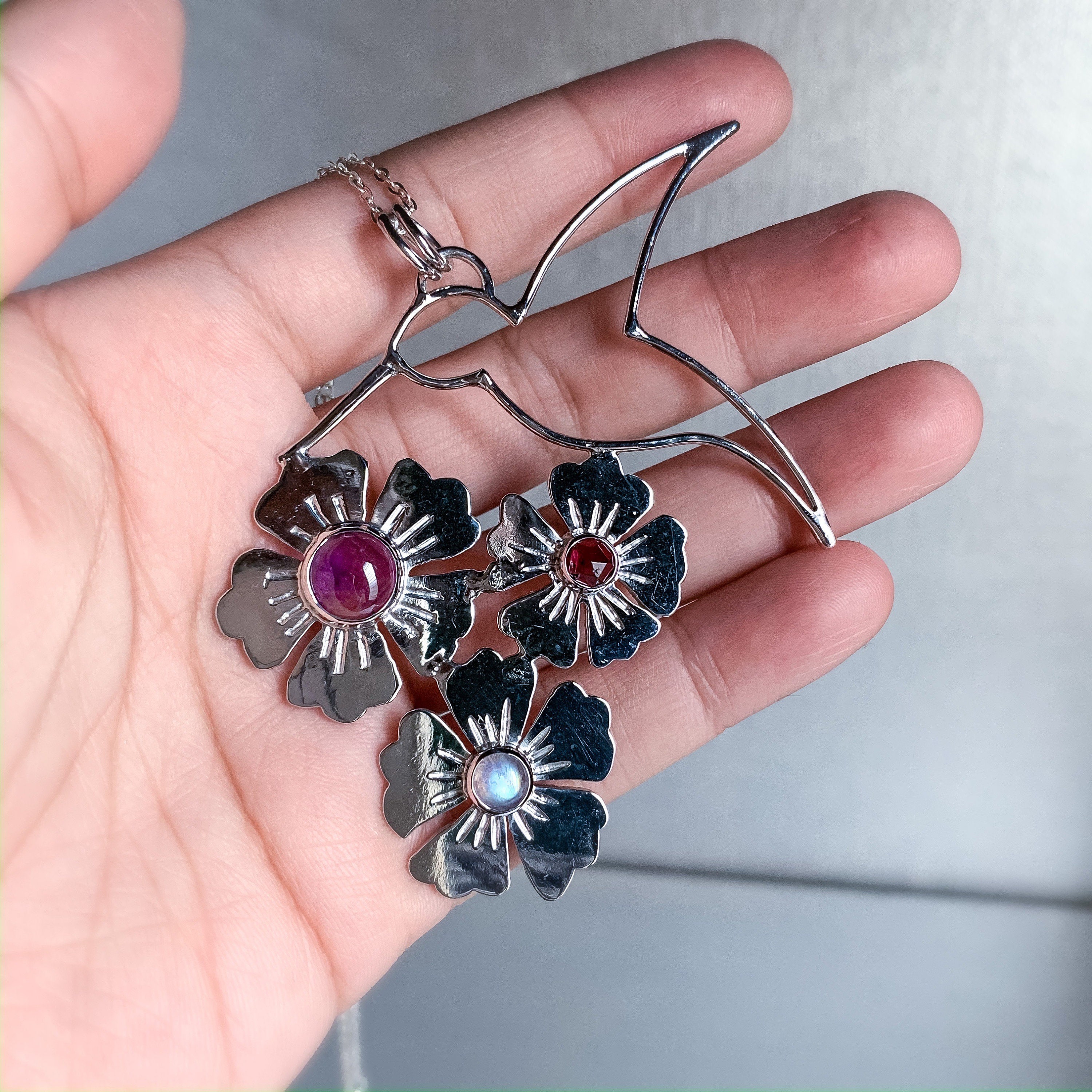 Hummingbird necklace hummingbird jewelry flower necklace | Etsy