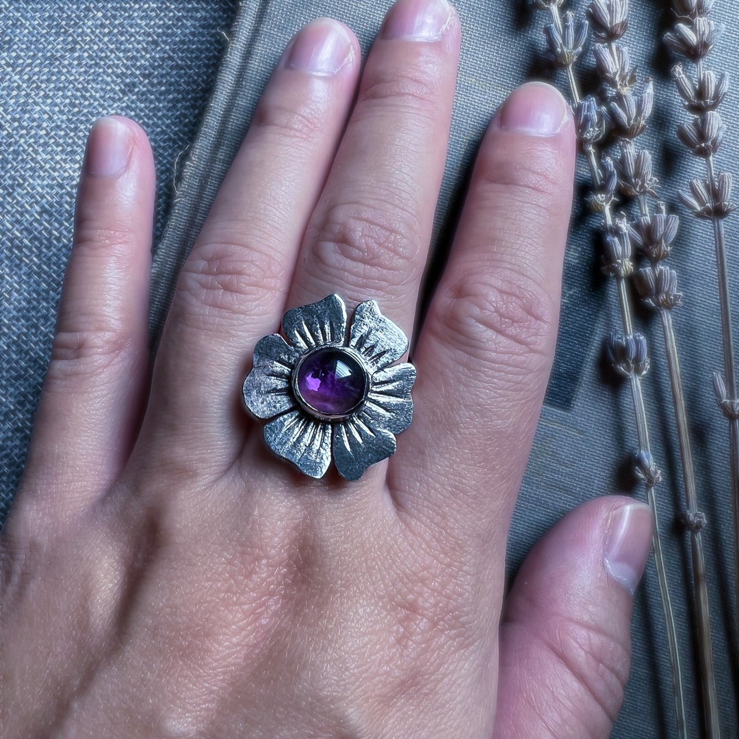 Amethyst Flower Ring, Flower Ring, Flower Jewelry, Floral Jewelry, Ooak ...
