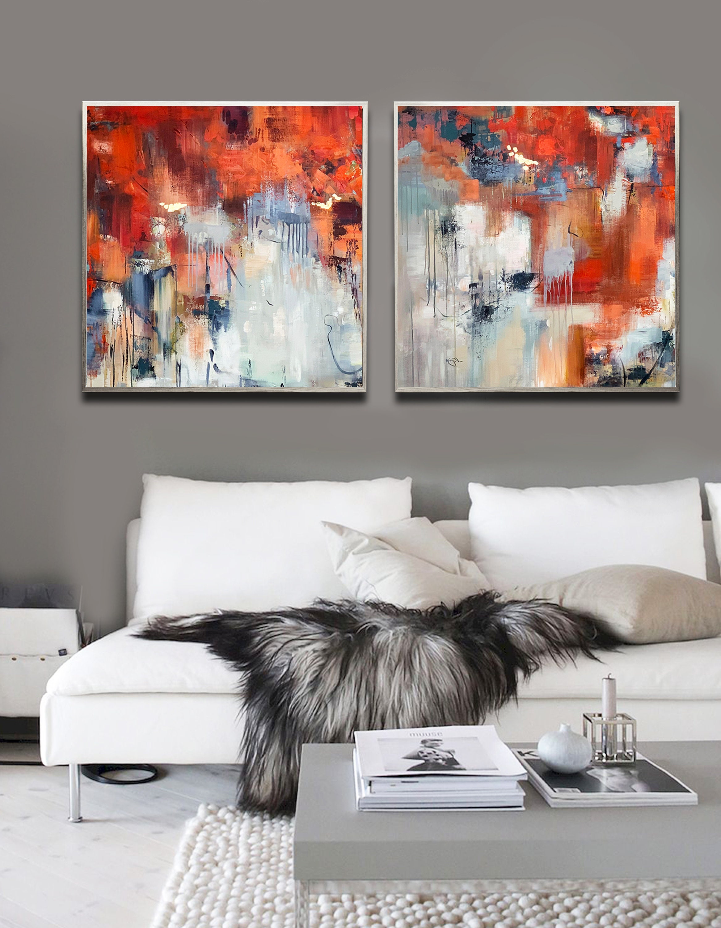 Abstract Painting Set of Two Paintings Large Modern Art | Etsy