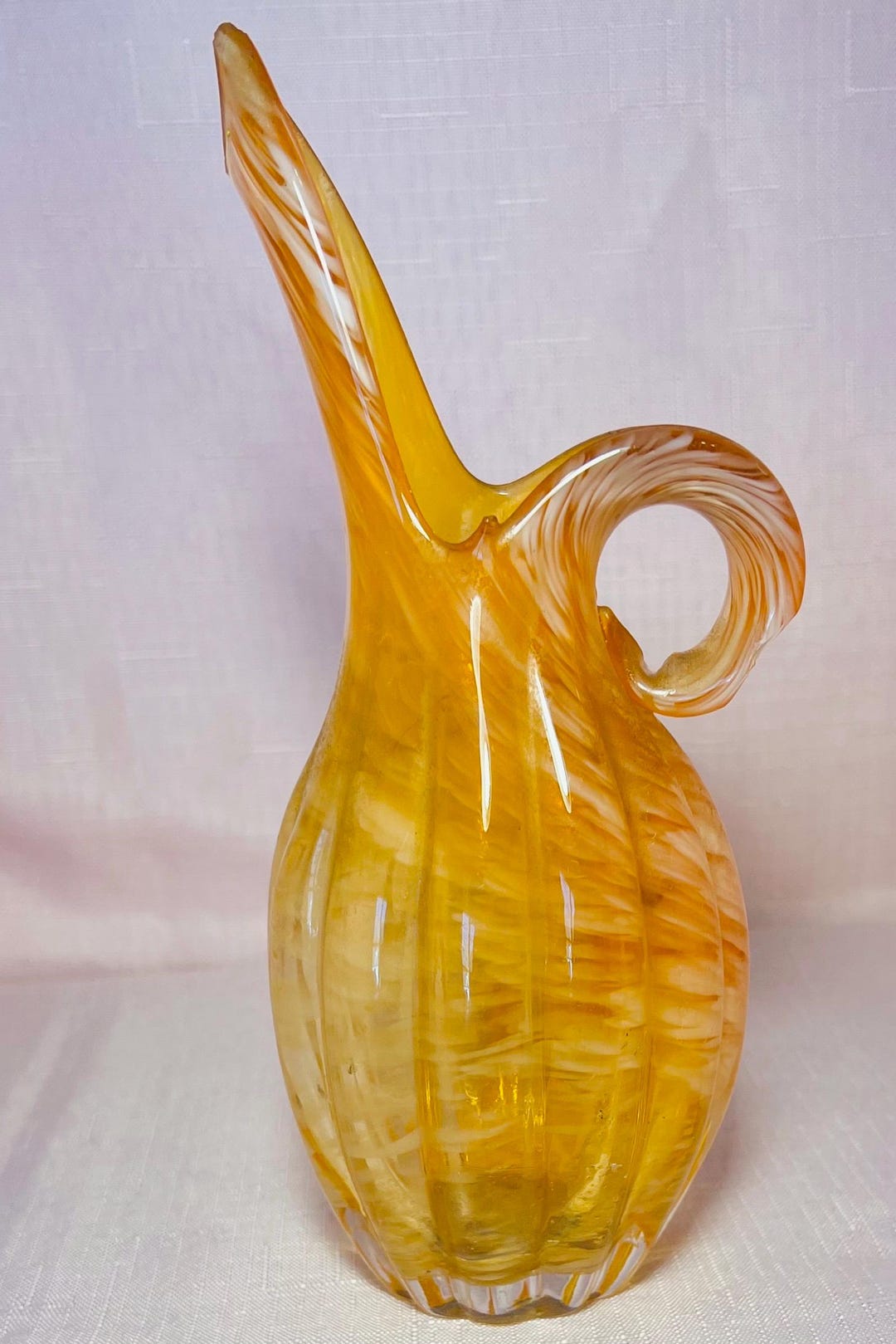 Brinn's Art Glass Pitcher Blended Orange & White Swirl Pattern Japan ...