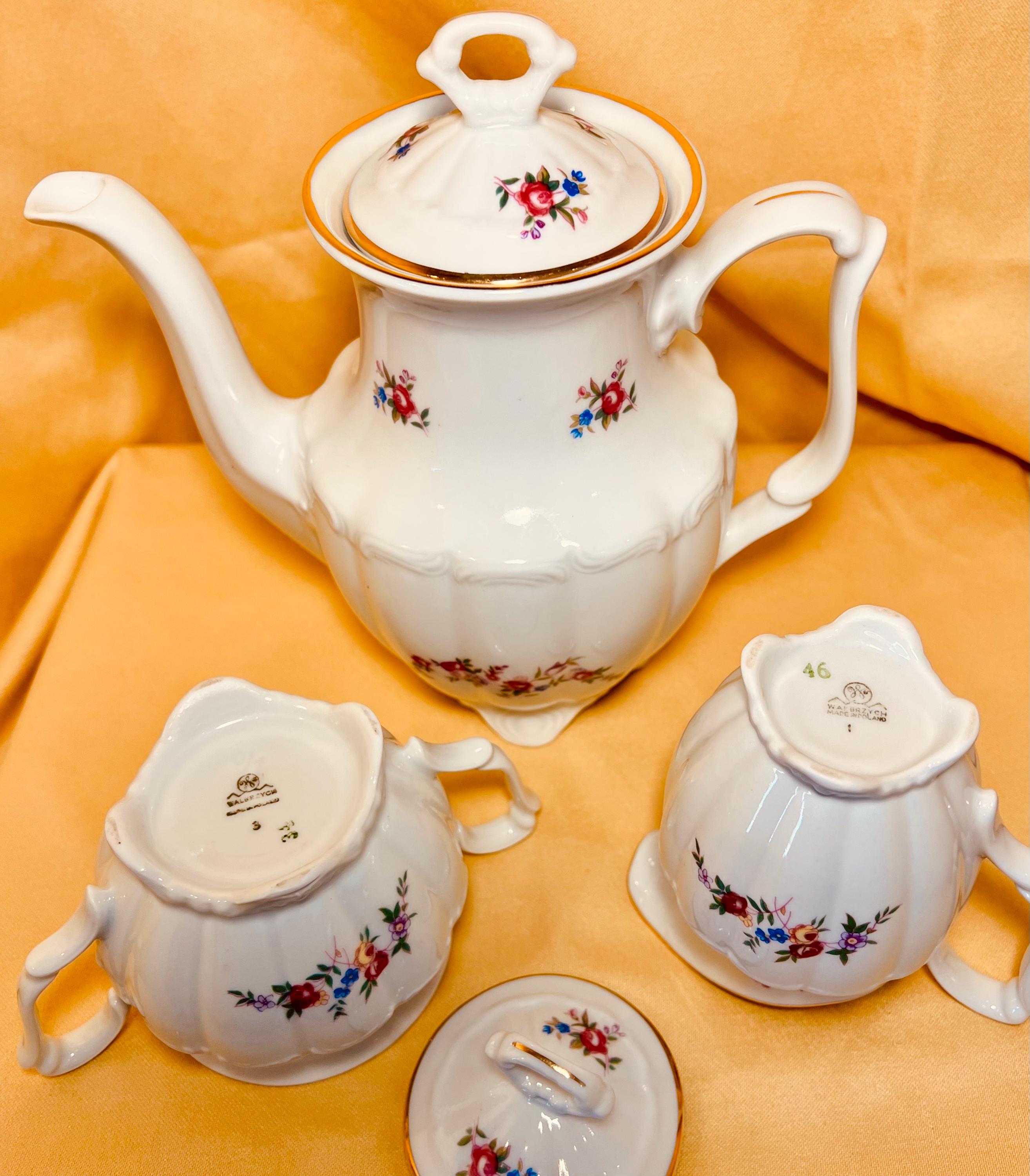 Vintage Tea Set Victorian Style Walbrzych Poland Floral Tea Pot, Sugar ...