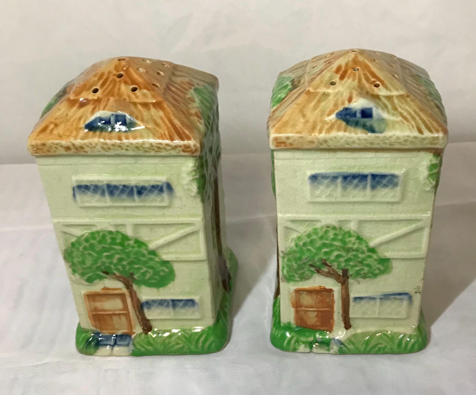 Vintage Ceramic Salt , Pepper Shakers and Sugar Bowl Set With English ...