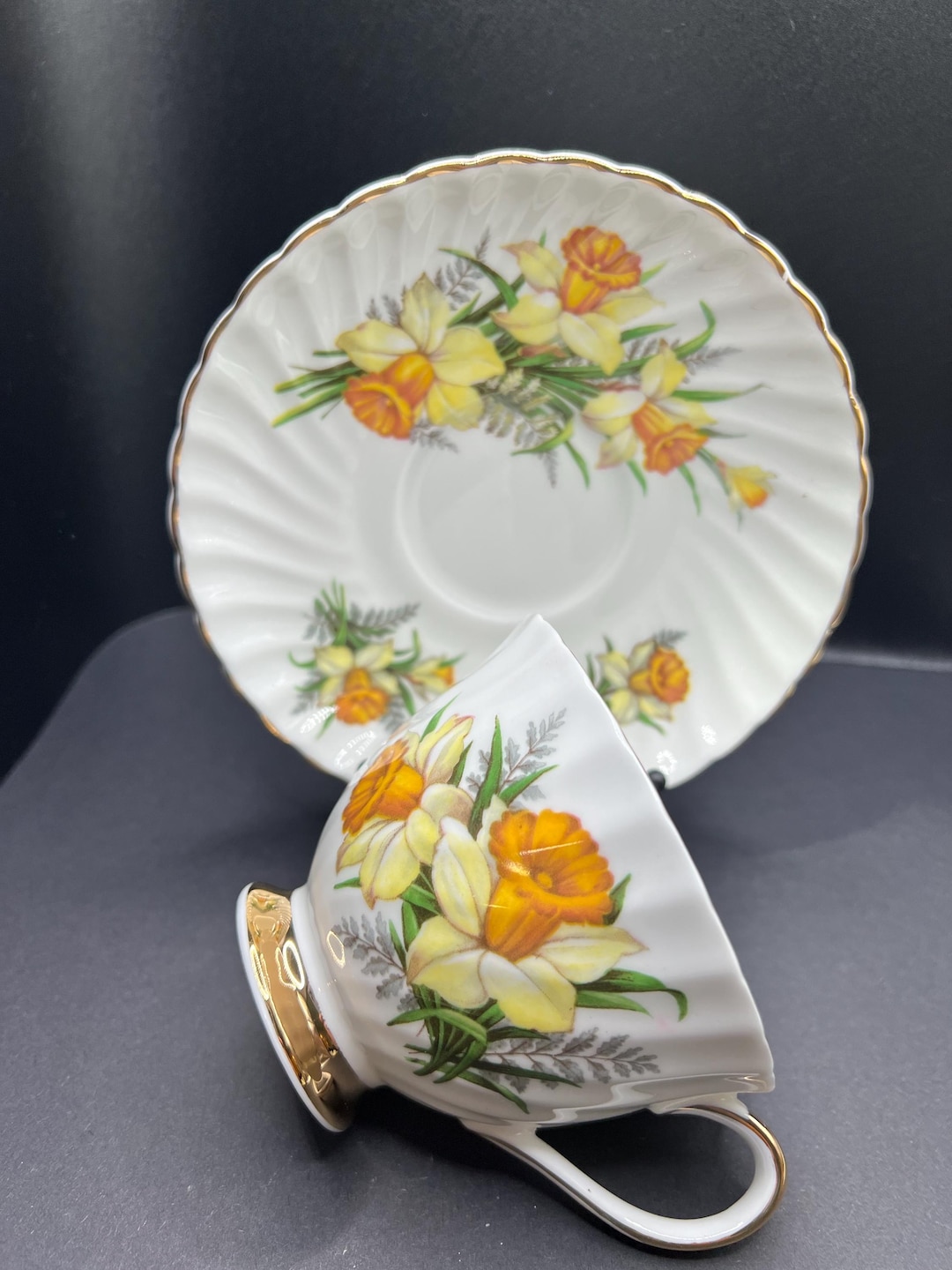 Daffodil Tea Cup and Saucer, Royal Adderley Vintage Teacup - Etsy