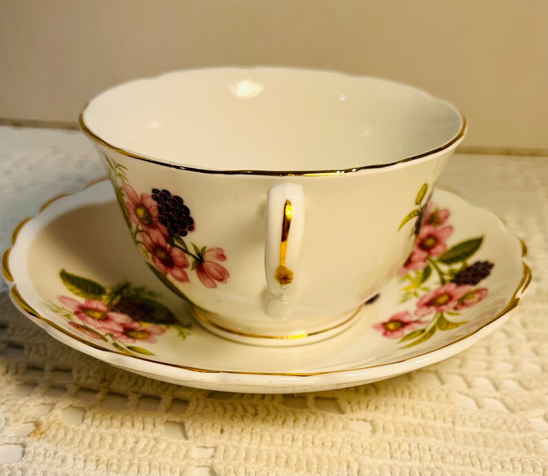 Crownford Bone China Tea, Cup and Saucer, Set, Blackberry Blossoms - Etsy