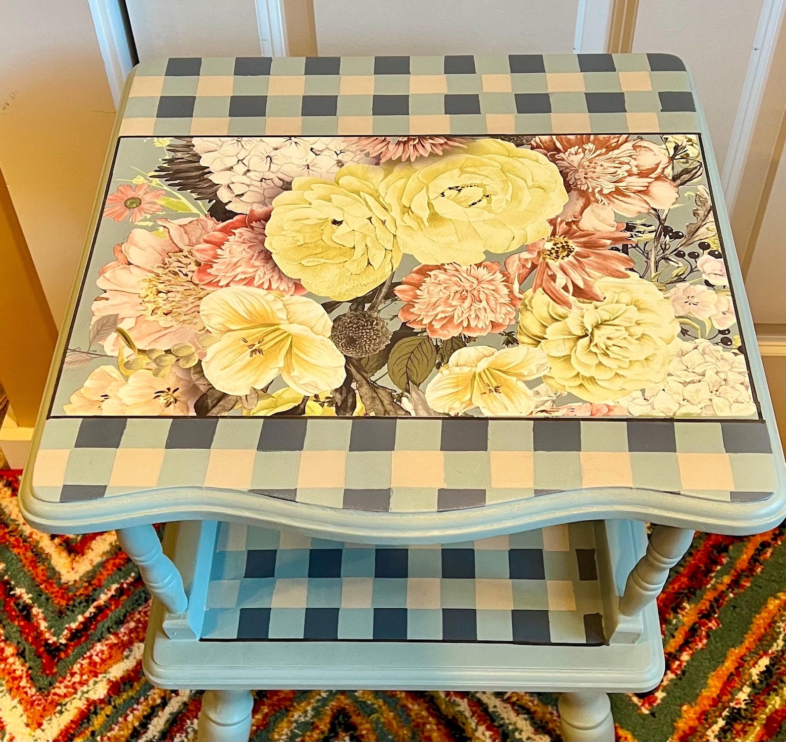 Cottage Style Side Table, Hand Painted and Decorated, Upcycled Vintage ...