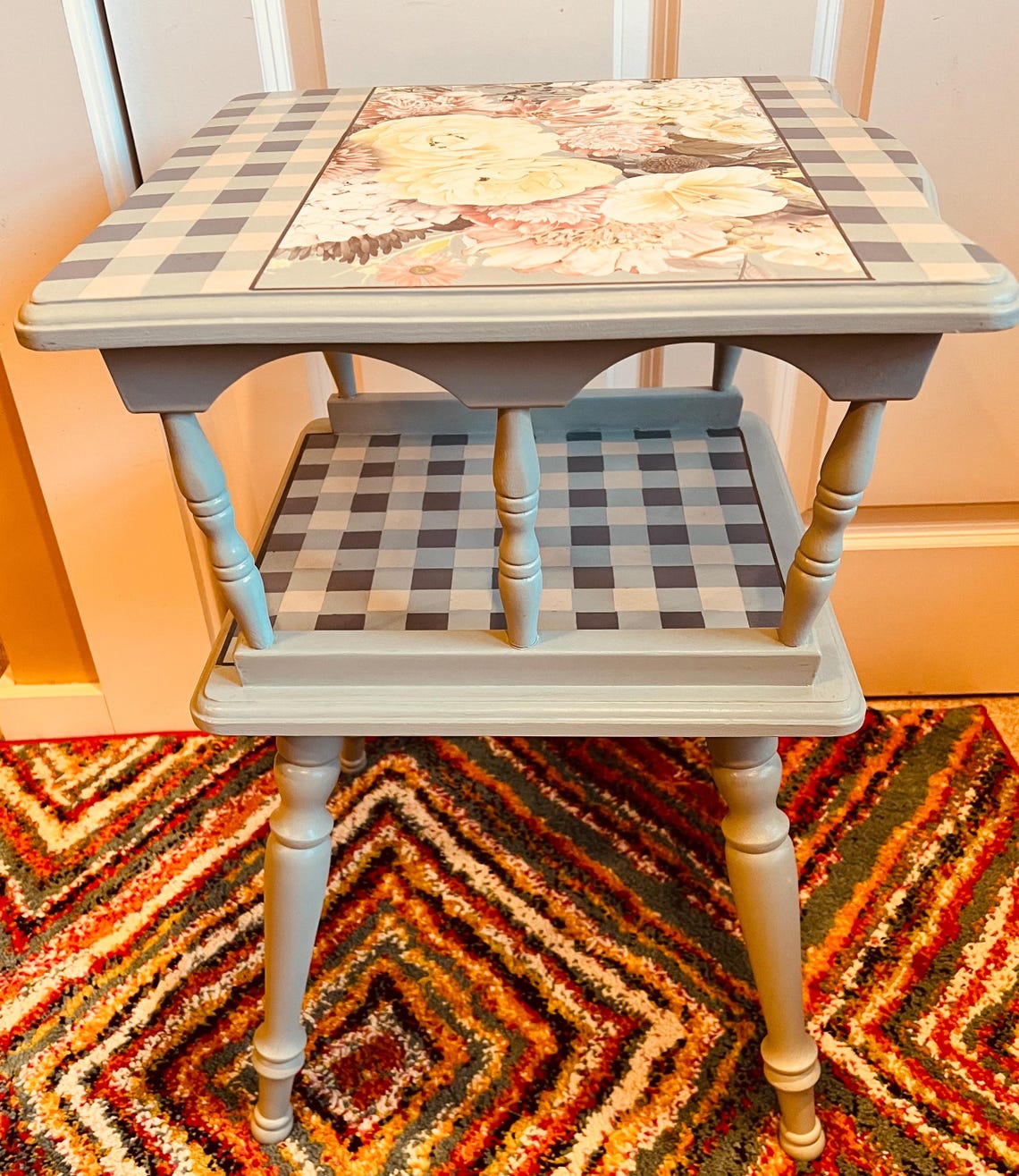 Cottage Style Side Table, Hand Painted and Decorated, Upcycled Vintage ...