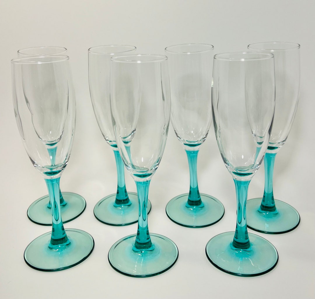 VTG Luminarc Champagne Flutes With Turquoise Stems Clear Bowls Set of 2 ...