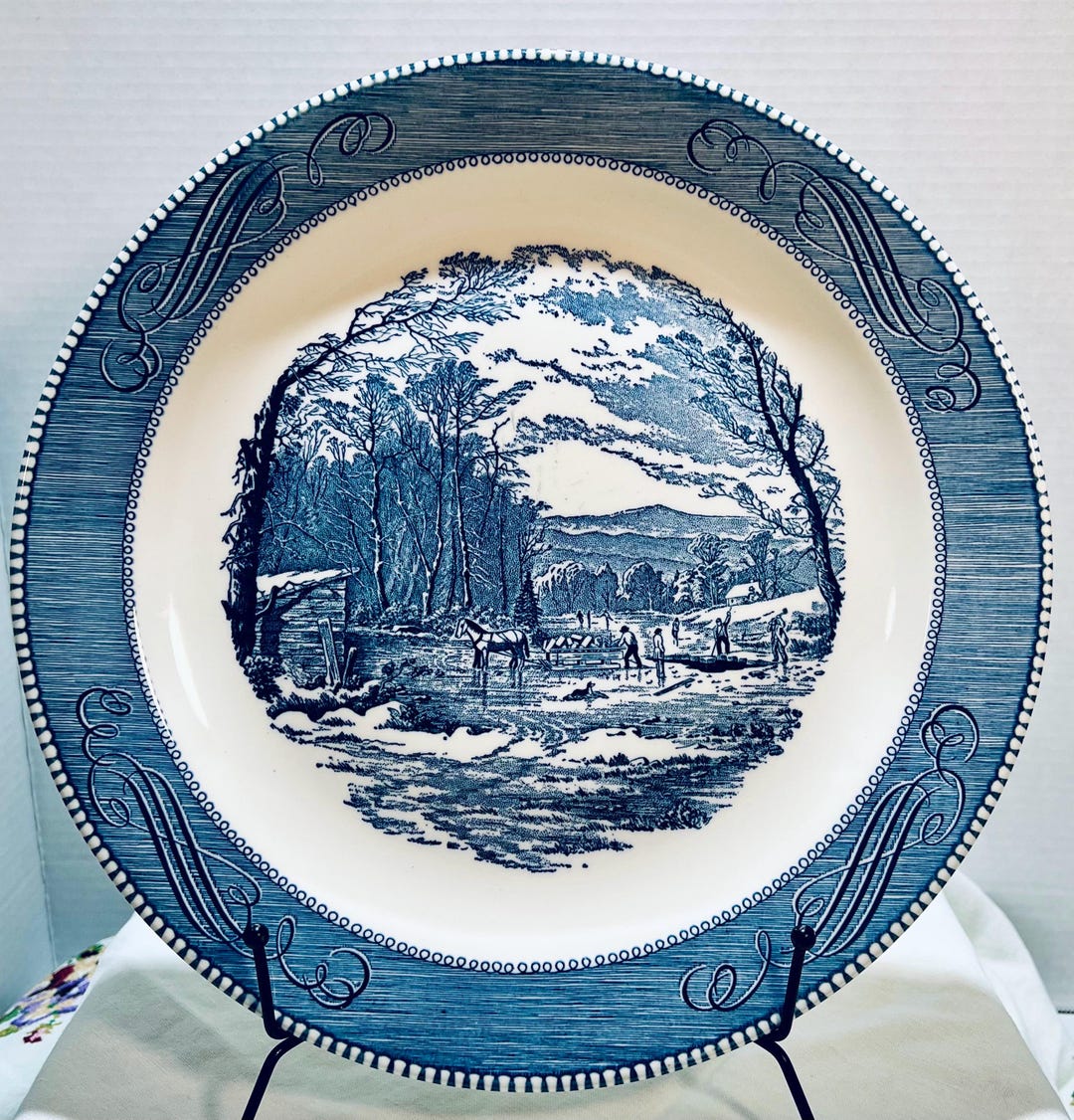 Vintage Royal China Currier & Ives LARGE 12 1/4" Blue Turkey Platter - Etsy