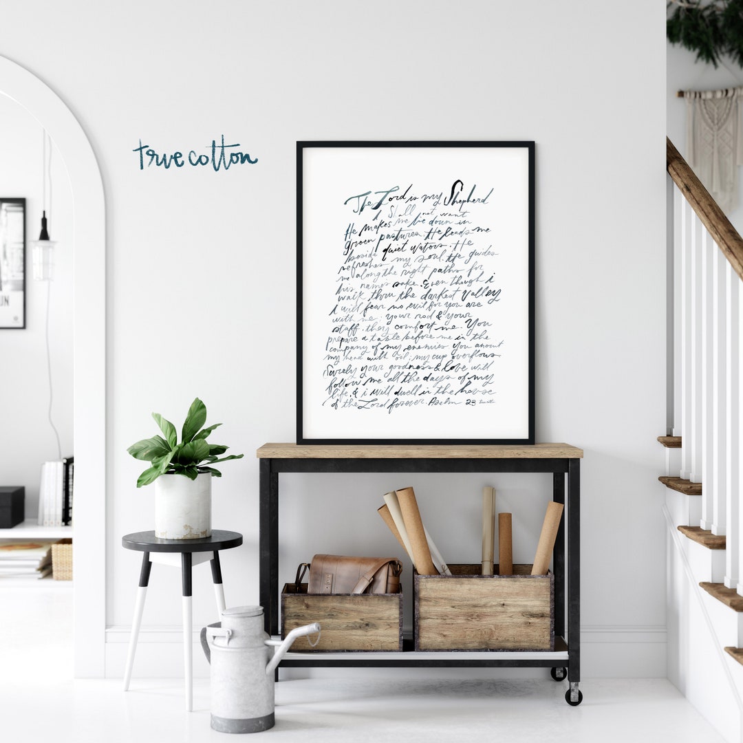 Psalm 23 Hand-lettered Scripture Bible Verse Christian Art True Cotton ...