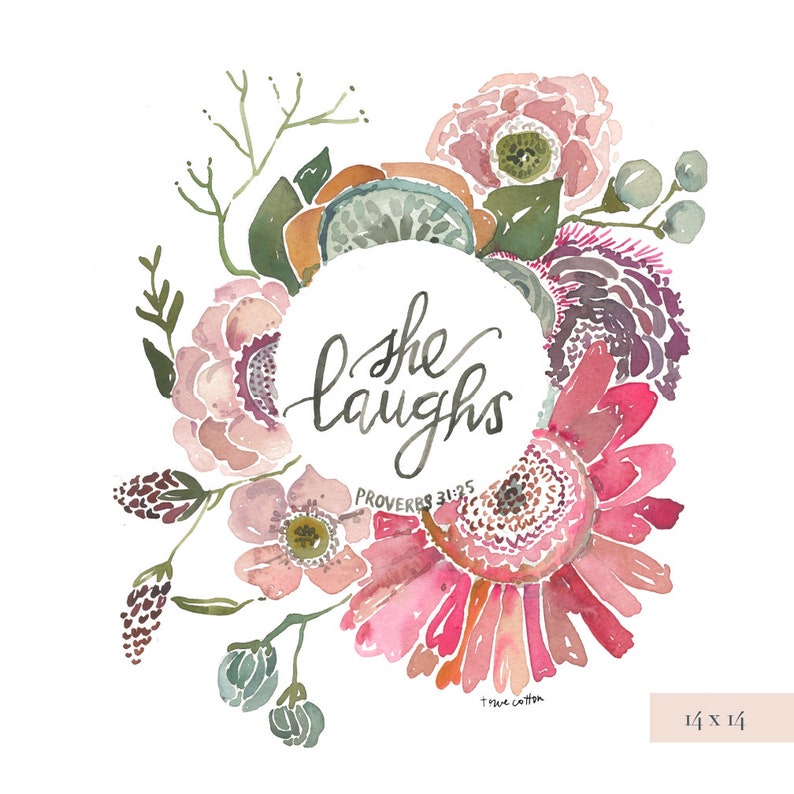 She Laughs Proverbs 31:25 Fine Art Print Watercolor Floral | Etsy