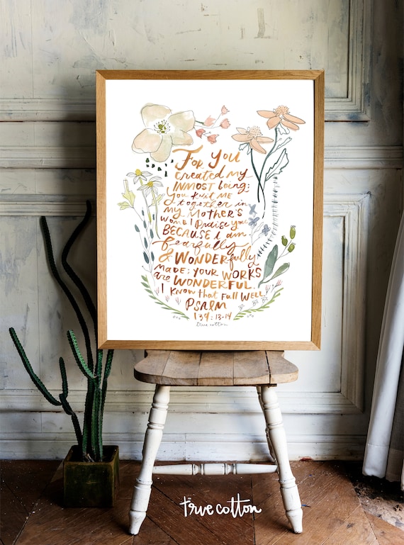 Psalm 139 Wonderfully Made Watercolor Nursery Floral Art PRINT | Etsy