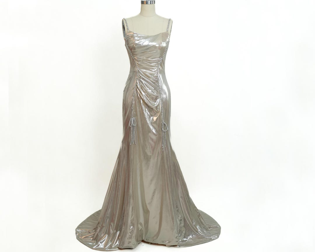 Glamorous Silver Metallic Evening Gown, Elegant & Sparkling Formal ...
