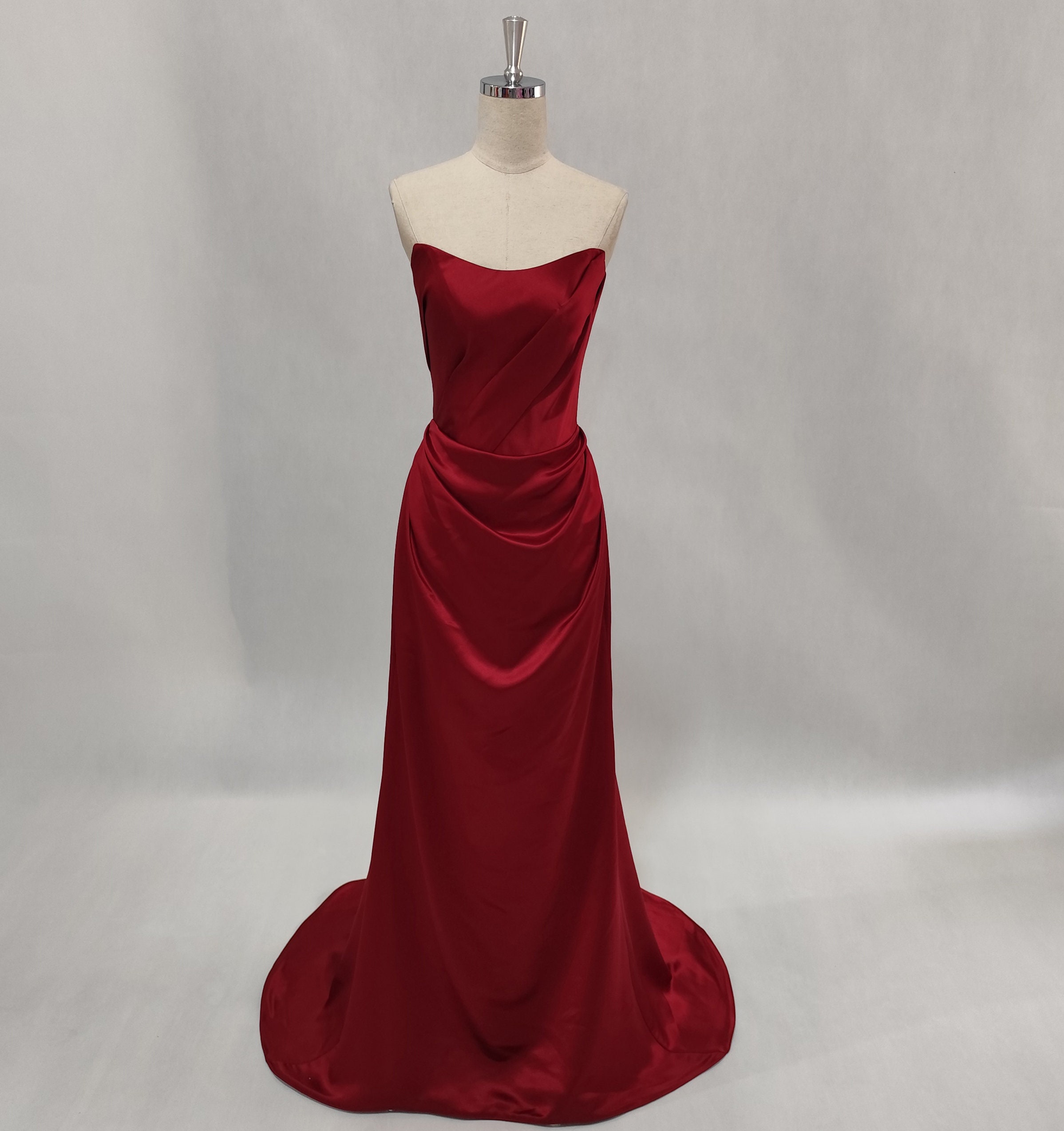 Dark Red Prom Dress, Colored Wedding Dresses, Strapless Evening Gown ...