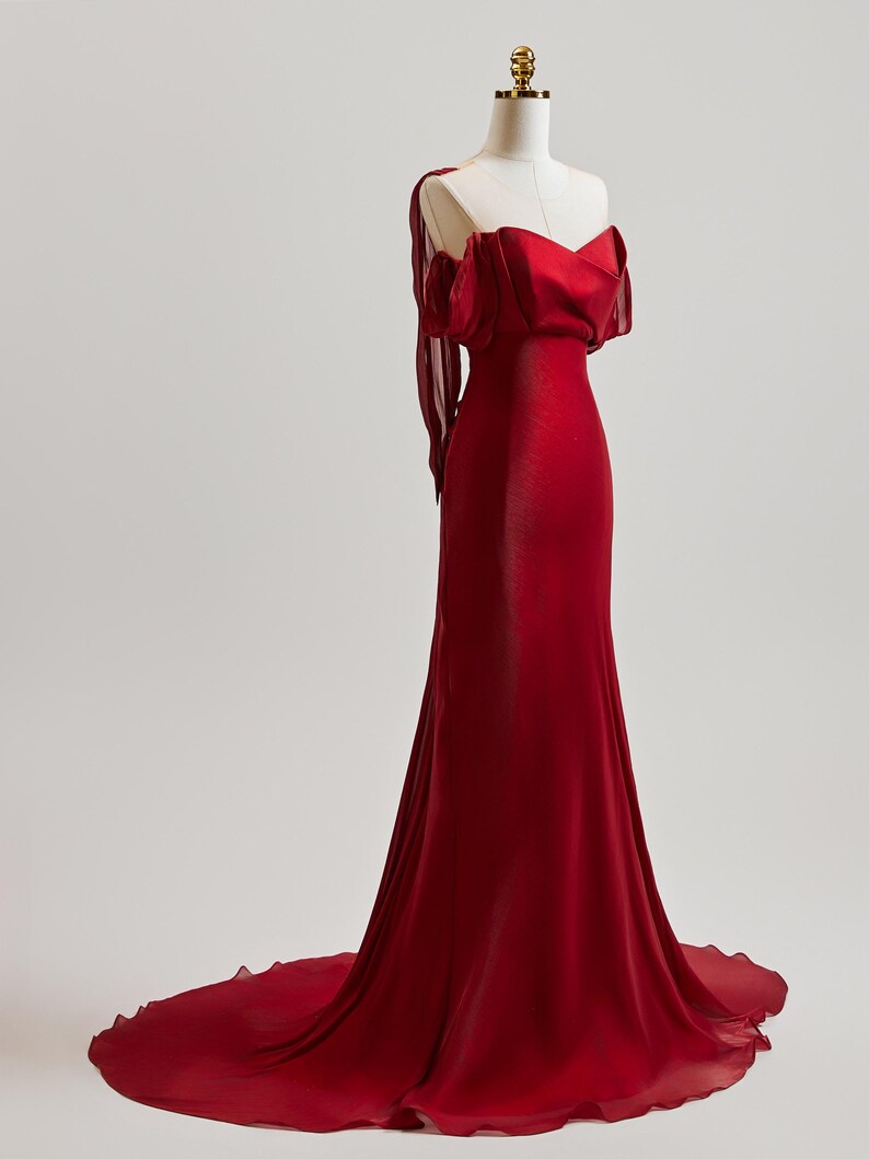 Dark Red Prom Dress, Mermaid Prom Dress, Long Prom Dress With Sheer ...