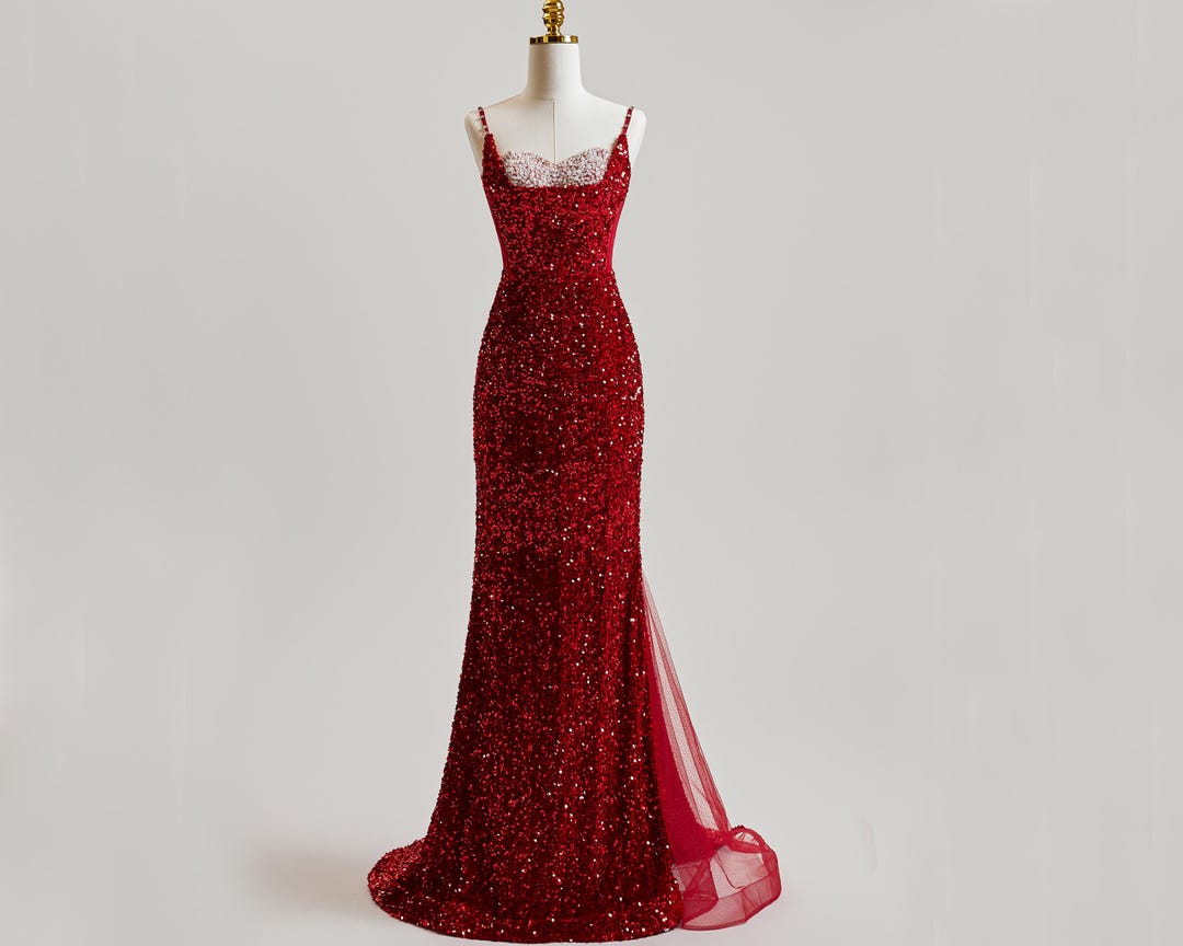 Red Prom Dress, Mermaid Prom Dress, Long Prom Dress, Sequined Prom ...